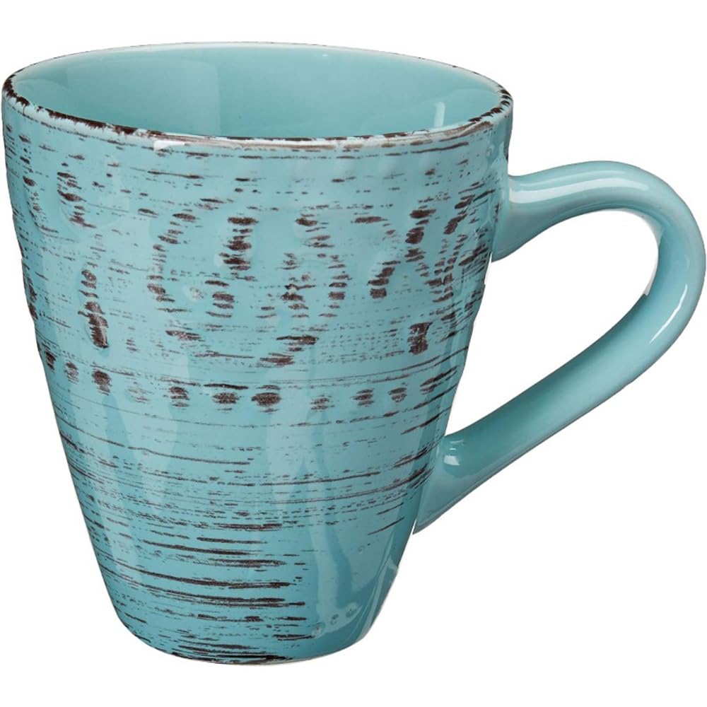 IHIPPO Round Dinnerware Sets Kitchen Utensils Set Embossed Stoneware Ocean Dinnerware Dish Set 16 Piece Turquoise Plates Stoneware Collection for Food Microwave and Dishwasher Safe Plates