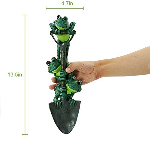 Dreamseden Frog Garden Statue Lawn Ornament Decor, 3 Cute Frogs Figurines on a Shovel, Fairy Outdoor Patio Yard Decorations