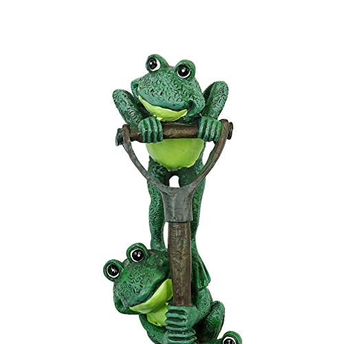 Dreamseden Frog Garden Statue Lawn Ornament Decor, 3 Cute Frogs Figurines on a Shovel, Fairy Outdoor Patio Yard Decorations