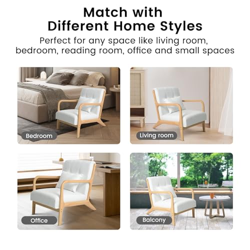 Unovivy Mid-Century Modern Accent, Upholstered Lounge Armchair with Wood Frame Thick Padded Backrest & Seat Cushion, Single Sofa Chair for Living, Bedroom, Reading Room, β30" Depth, Beige