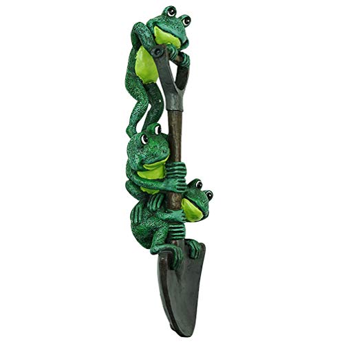 Dreamseden Frog Garden Statue Lawn Ornament Decor, 3 Cute Frogs Figurines on a Shovel, Fairy Outdoor Patio Yard Decorations