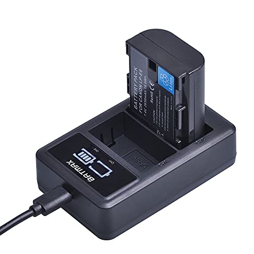 Batmax 2Pcs 2650mAh LP-E6 LP-E6N Battery + LED Dual Charger for Canon EOS R, R5, R6, Ra, XC10, XC15, 5D Mark II/III/IV, 5DS, 5DS R, 6D, 6D Mark II, 7D, 7D Mark II, 70D, 80D, 90D,Blackmagic 4K/6K