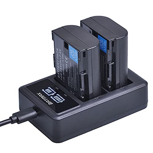 Batmax 2Pcs 2650mAh LP-E6 LP-E6N Battery + LED Dual Charger for Canon EOS R, R5, R6, Ra, XC10, XC15, 5D Mark II/III/IV, 5DS, 5DS R, 6D, 6D Mark II, 7D, 7D Mark II, 70D, 80D, 90D,Blackmagic 4K/6K