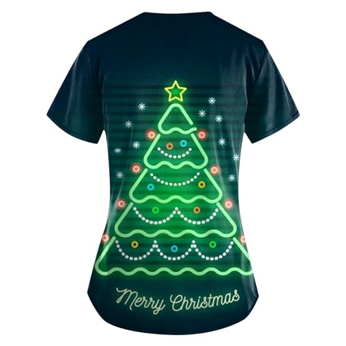 Christmas Mock Wrap Scrubs for Women Short Sleeve Medical Scrub V-Neck Soft Workwear Springy Tshirts Under Scrub Shirts Long Sleeve(2-Green,4X-Large)