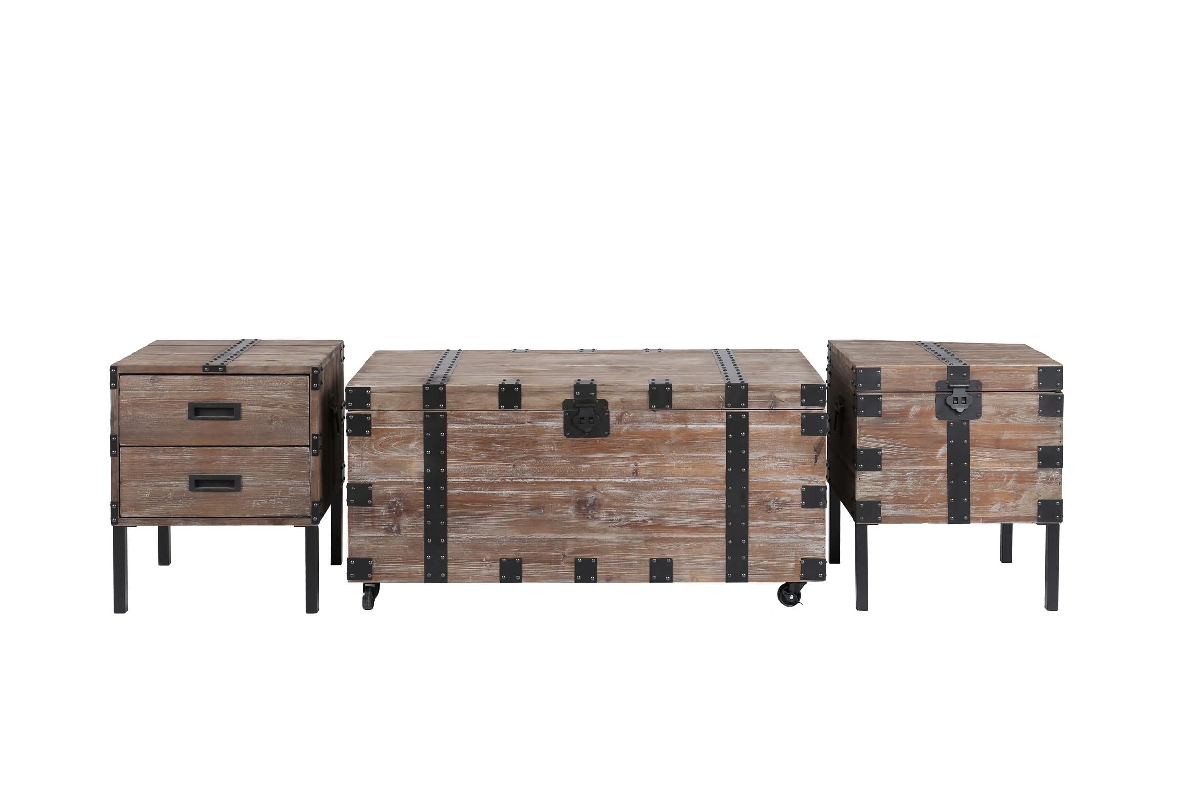 Mesnt Storage Cabinet for Bedroom, Antique Wood Gray Trunk Table and Side Table with Large Storage Dress Up Your Living Room