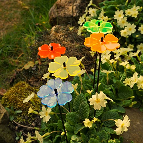 Sun Catcher Garden Decor Glowing Double Blossoms Ornaments 5 Garden Stakes 25cm/9.8 inches high Indoor Outdoor Yard Accessory Gardeners Gift, Colour:Mixed Colours