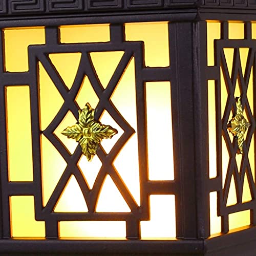 MODEBHD Column Lamp Brown Chinese Retro Rustproof Aluminum Metal Exterior Lamp Vintage Square Outdoor IP44 Waterproof Post Light Fixtures E27 Garden Wall Patio Pillar Lamp Stigma Light