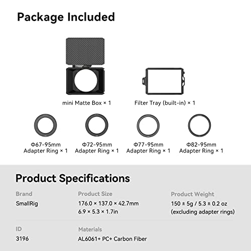 SMALLRIG Mini Matte Box for Mirrorless DSLR Cameras Compatible with 67mm/72mm/77mm/82mm/95mm Lenses - 3196