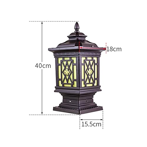 MODEBHD Column Lamp Brown Chinese Retro Rustproof Aluminum Metal Exterior Lamp Vintage Square Outdoor IP44 Waterproof Post Light Fixtures E27 Garden Wall Patio Pillar Lamp Stigma Light
