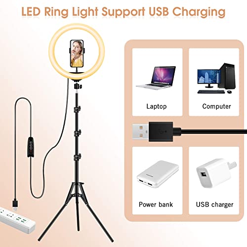 13 inch Ring Light with Floor Tripod and Desk Stand(Ringlight Kit Totally 74" Tall), LED Circle Light with Phone Holder, for Photo Selfie, Video Recording, Zoom Meeting