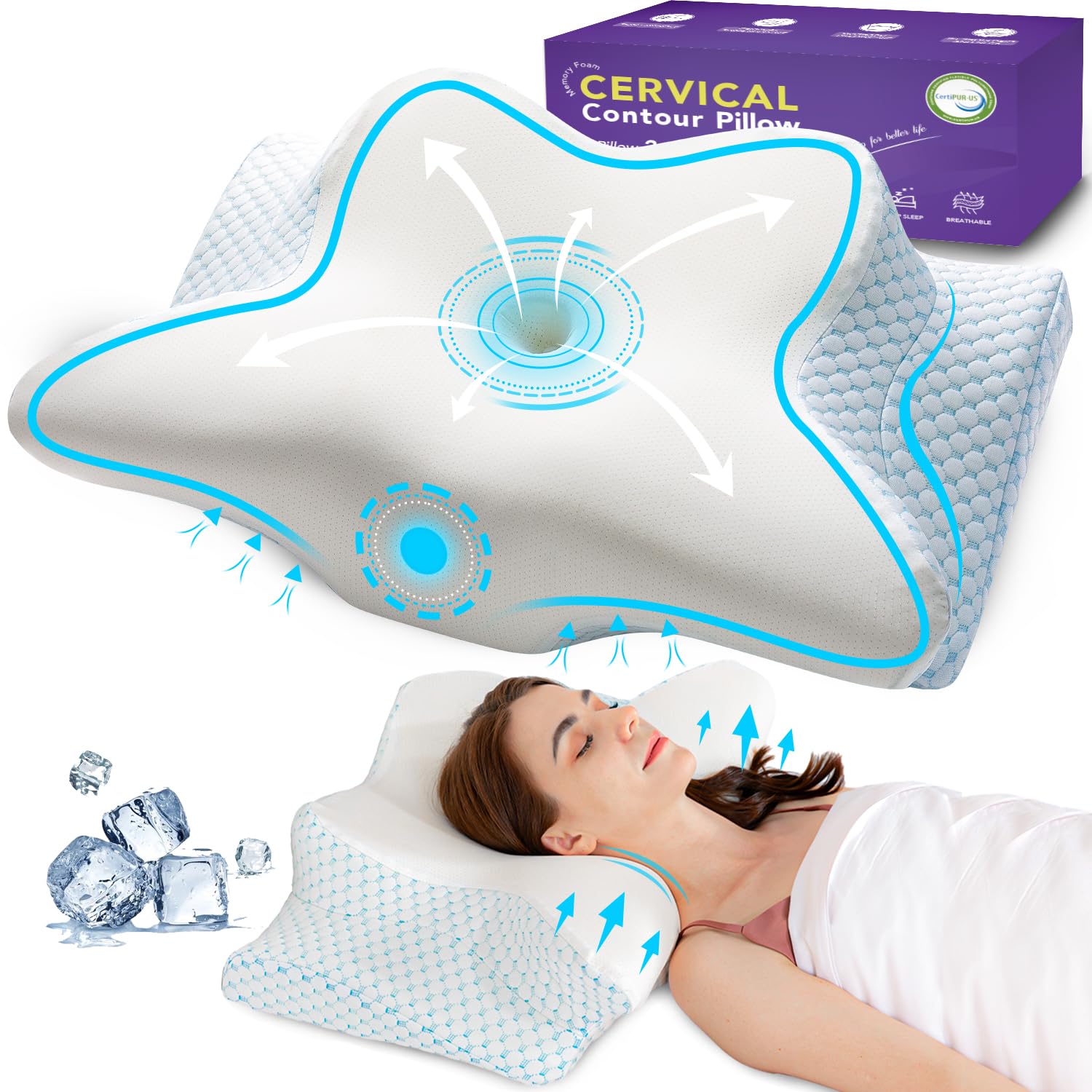 Iwacool Cooling Cervical Pillow for Neck Pain Relief and Lumbar Support Pillow for Car Seat