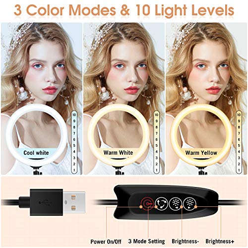 13 inch Ring Light with Floor Tripod and Desk Stand(Ringlight Kit Totally 74" Tall), LED Circle Light with Phone Holder, for Photo Selfie, Video Recording, Zoom Meeting