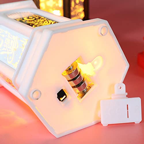 Novobey Ramadan Lantern Decor, Metal Retro Hanging Lantern Battery-Powered LED Eid Mubarak Decorative Night Lights for Ramadan Holiday Garden Yard Wall Decoration (Hexagonal Black)