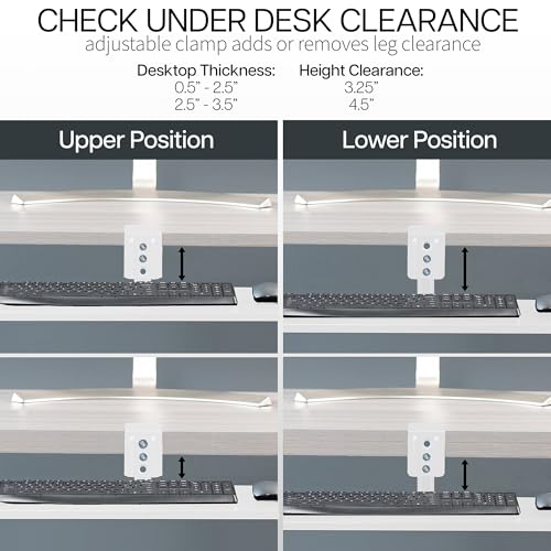 VIVO Clamp-on 25 x 10 inch Rotating Computer Keyboard and Mouse Tray, Extra Sturdy Single Desk Swivel Clamp, Ergonomic Typing, White, MOUNT-KB01CW
