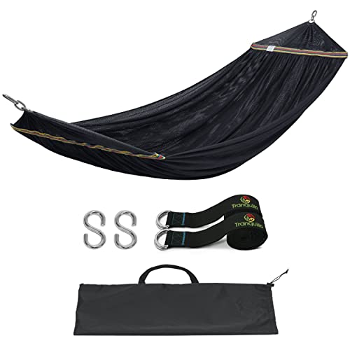 Tranquillo Double Hammock 2 Persons Polyester Hammock 550lbs Portable Camping Hammock with Hammock Tree Straps/Indoor Travel Patio Garden, Black