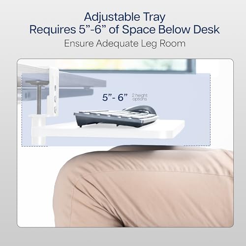 VIVO Clamp-on 25 x 10 inch Rotating Computer Keyboard and Mouse Tray, Extra Sturdy Single Desk Swivel Clamp, Ergonomic Typing, White, MOUNT-KB01CW