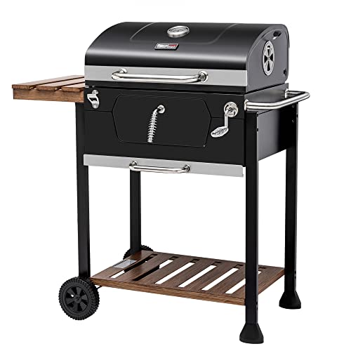 Royal Gourmet CD1824M 24-Inch Charcoal, BBQ Smoker with Handle and Folding Table, Perfect for Outdoor Patio, Garden and Backyard Grilling, Black
