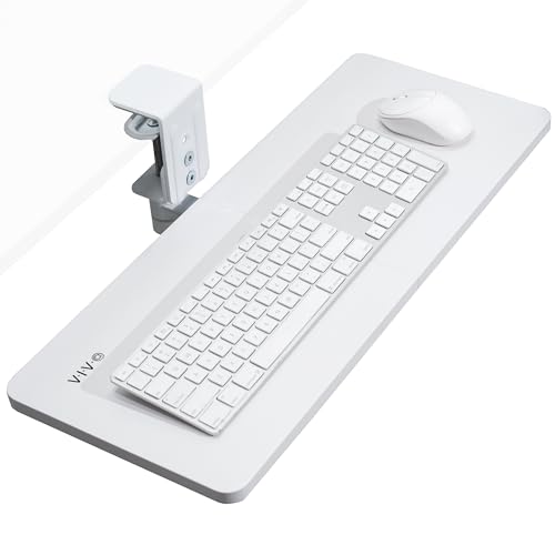 VIVO Clamp-on 25 x 10 inch Rotating Computer Keyboard and Mouse Tray, Extra Sturdy Single Desk Swivel Clamp, Ergonomic Typing, White, MOUNT-KB01CW