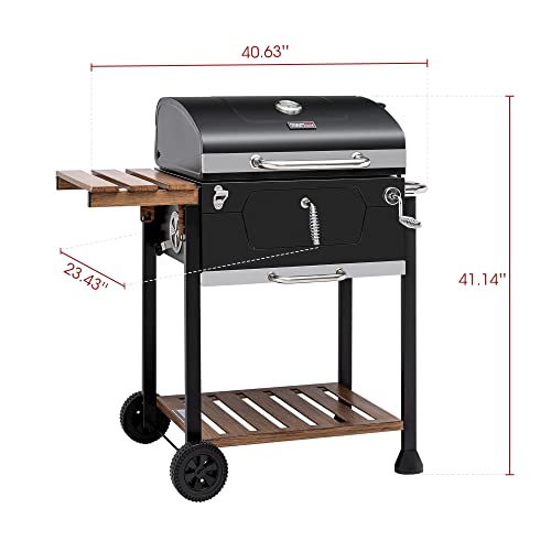 Royal Gourmet CD1824M 24-Inch Charcoal, BBQ Smoker with Handle and Folding Table, Perfect for Outdoor Patio, Garden and Backyard Grilling, Black
