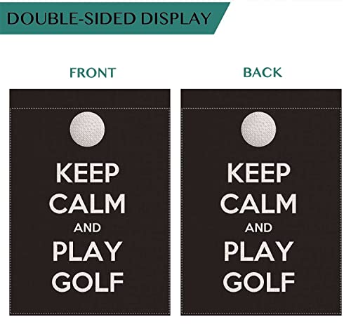 Uanvaha golf ball Garden Flag Decor keep calm play golf poster Burlap Banner Flags for Yard House Lawn Patio Outdoor Decorations 12.5X18 Inch