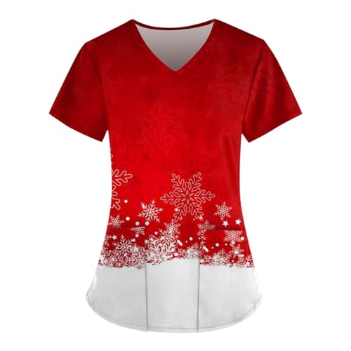 Scrubs for Women Quick-Drying Shirt Springy V-Neck Nurse Uniforms Revolution Mock Wrap Scrubs Short Sleeve V-Neck Shirts(2-Watermelon Red,XX-Large)