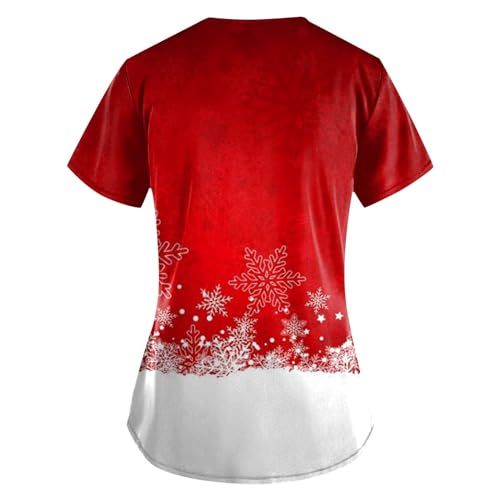 Scrubs for Women Quick-Drying Shirt Springy V-Neck Nurse Uniforms Revolution Mock Wrap Scrubs Short Sleeve V-Neck Shirts(2-Watermelon Red,XX-Large)