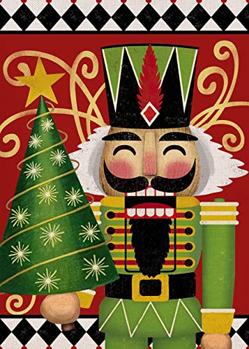 Furiaz Christmas Soldier Nutcracker Small Decorative Garden Flag, Vintage Xmas Tree Yard Outside Decorations, Winter Farmhouse Burlap Outdoor Decor Double Sided 12 x 18