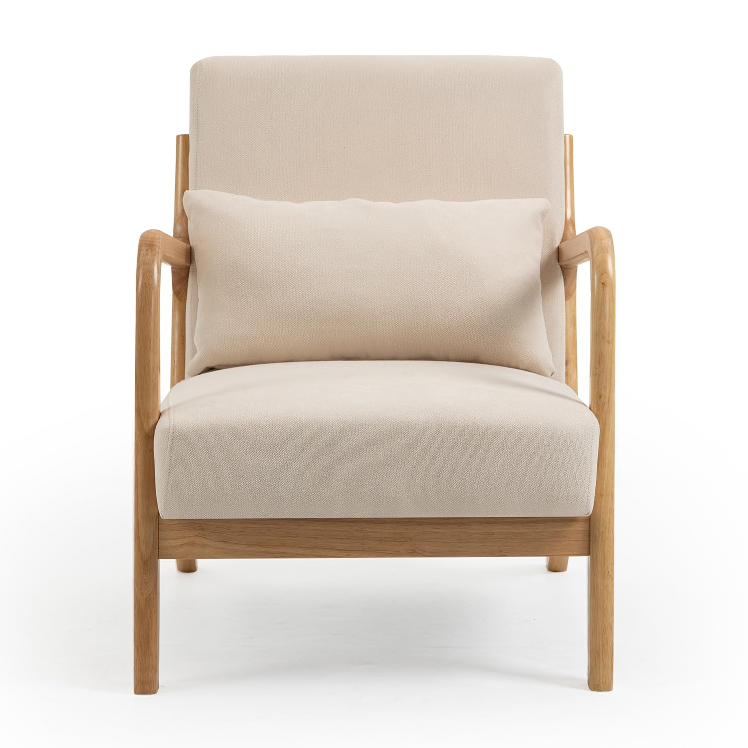 Tiophome Accent Mid-Century Modern Chairs with Pillow Upholstered Lounge Armchair with Solid Wood Frame & Soft Cushion for Living Room, Bedroom, Belcony, Beige
