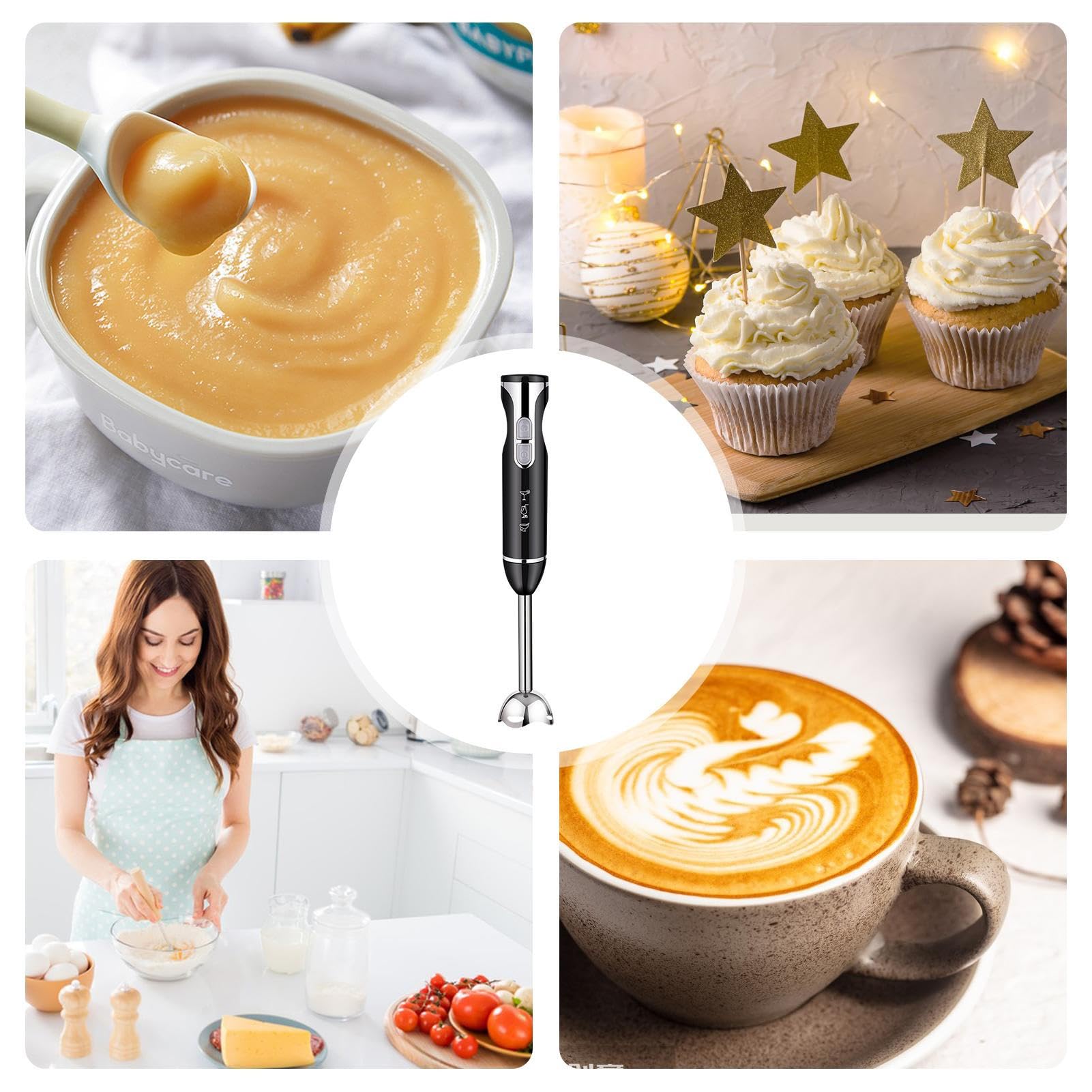 Milk Frother Handheld, Electric Whisk Frother, Food Blender Immersion Hand Mixer, Powerful Mixer Grinder, Stick Mixer Hand Held Blender With Easy Control Grip, Portable Food Processor