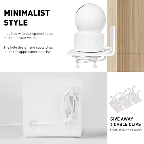 OAPRIRE White Floating Wall Shelves Set of 3 for Security Cameras, Baby Monitors, Speakers & More - Universal Acrylic Small Wall Shelf with Cable Clips, 10-Piece Strong Tapes, No Drill