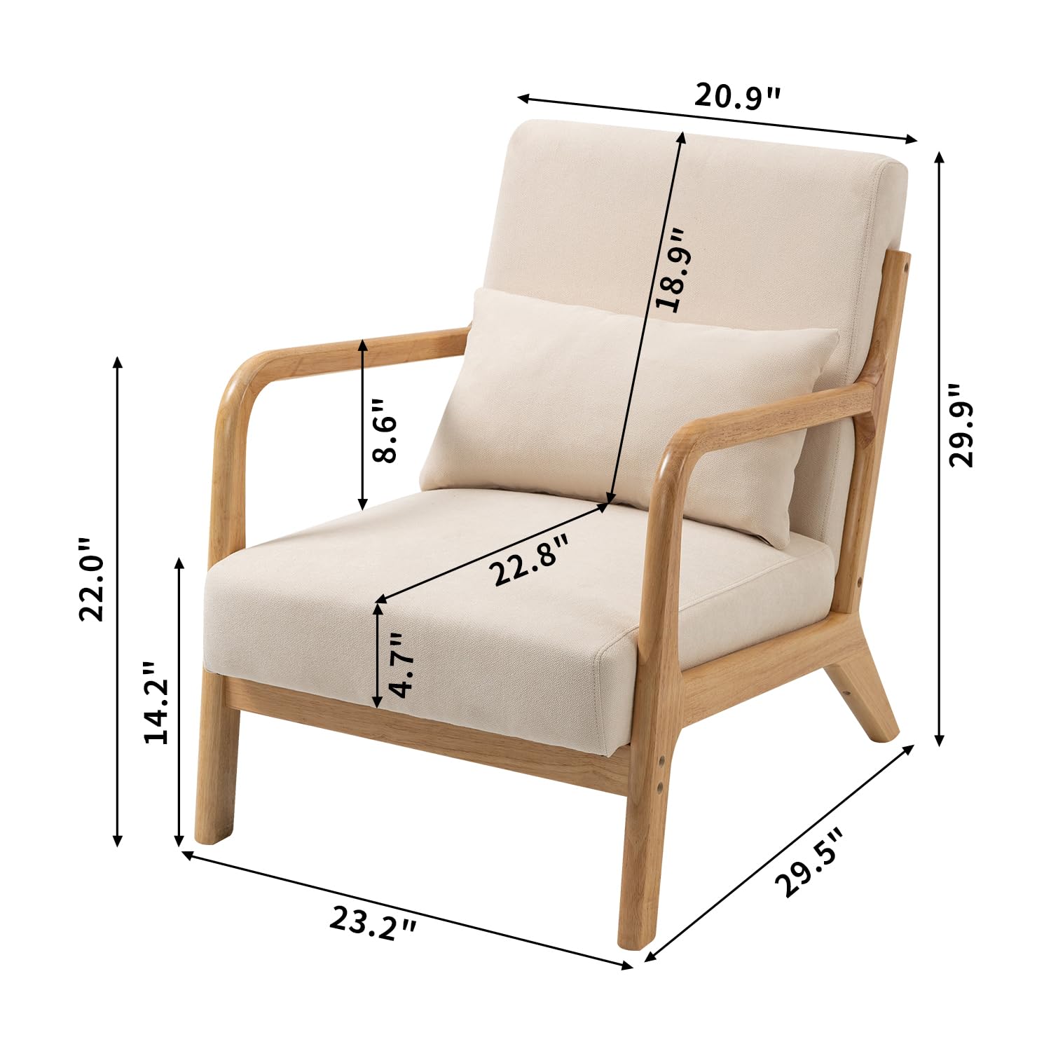 Tiophome Accent Mid-Century Modern Chairs with Pillow Upholstered Lounge Armchair with Solid Wood Frame & Soft Cushion for Living Room, Bedroom, Belcony, Beige