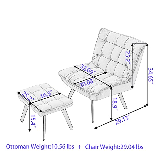 INMOZATA Accent Chairs for Living Room Upholstered Armless Chairs with Footstool Velvet Fabric Single Sofa Chair for Bedroom,Yellow