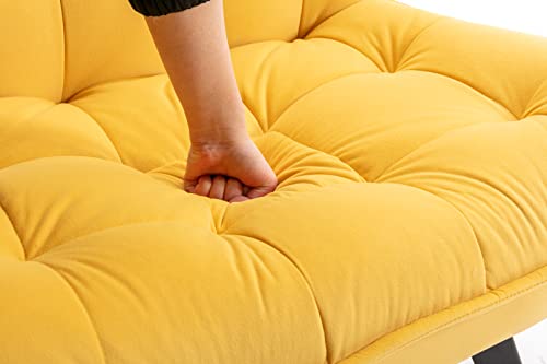 INMOZATA Accent Chairs for Living Room Upholstered Armless Chairs with Footstool Velvet Fabric Single Sofa Chair for Bedroom,Yellow
