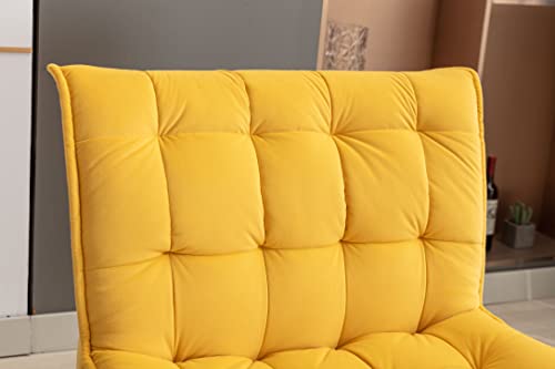 INMOZATA Accent Chairs for Living Room Upholstered Armless Chairs with Footstool Velvet Fabric Single Sofa Chair for Bedroom,Yellow