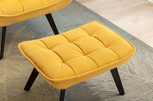 INMOZATA Accent Chairs for Living Room Upholstered Armless Chairs with Footstool Velvet Fabric Single Sofa Chair for Bedroom,Yellow