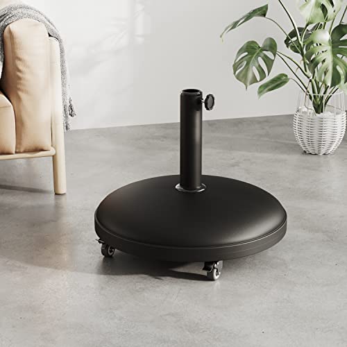 Sundale Outdoor Heavy Duty Umbrella Base, 55 LBS Plastic Shell Concrete Mobile Stand with 4 Wheels for Patio, Deck, Garden, Poolside, Black