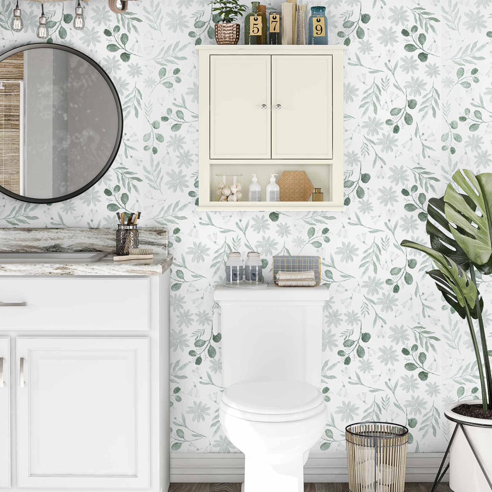 LXCREAT 17.71in x 118in Boho Peel and Stick Wallpaper and Green Leaf Contact Paper for Bathroom Decoration