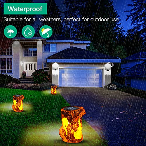 GreatPro 2PCS Outdoor Solar Lights , Stump Lamp Solar Powered/Waterproof/Outdoor Lantern for Garden/Yard/Patio/Pathway/Lawn/Festival Decor, Flickering Flame Light Chistmas, 2 Pack