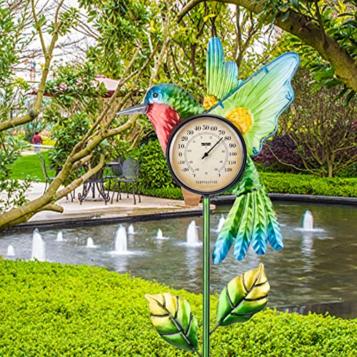 Hummingbird Outdoor Thermometers - Metal Decorative Thermometer Outdoor Wireless Garden Stake for Outside Patio Yard Lawn Decorations