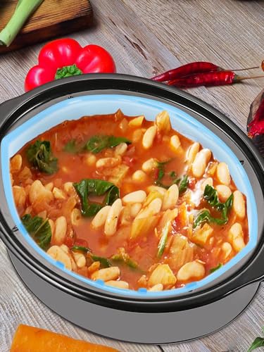 Ghojet Silicone Slow Cooker Liners Fits 6-10 QT Crock Pot Orange and Blue Silicone Crock Pot Liners Reusable Crock Pot Bags Liners for Round or Oval Pots Large Size Dishwasher Safe Leak-Proof Cooking