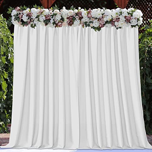 Joydeco White Backdrop Curtains for Wedding Parties, Photography Backdrop Drapes for Wedding Decorations Birthday, Wrinkle Free Polyester 5ft*10ft Fabric Drape 2 Panels with Rod Pockets