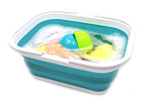 SAMMART 15.5L (4.1 Gallon) Collapsible Tub with Handle - Portable Outdoor Picnic Basket/Crater - Foldable Shopping Bag - Space Saving Storage Container (Bright Blue)
