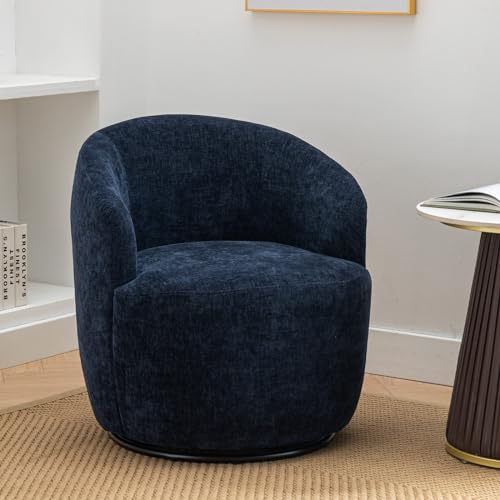 FOXHUNTER Swivel Barrel Chair, Small Swivel Accent Chair Comfy Round 360° Chenille Swivel Chair for Living Room Modern Round Accent Arm Chairs for Living Room Bedroom Nursery, Blue