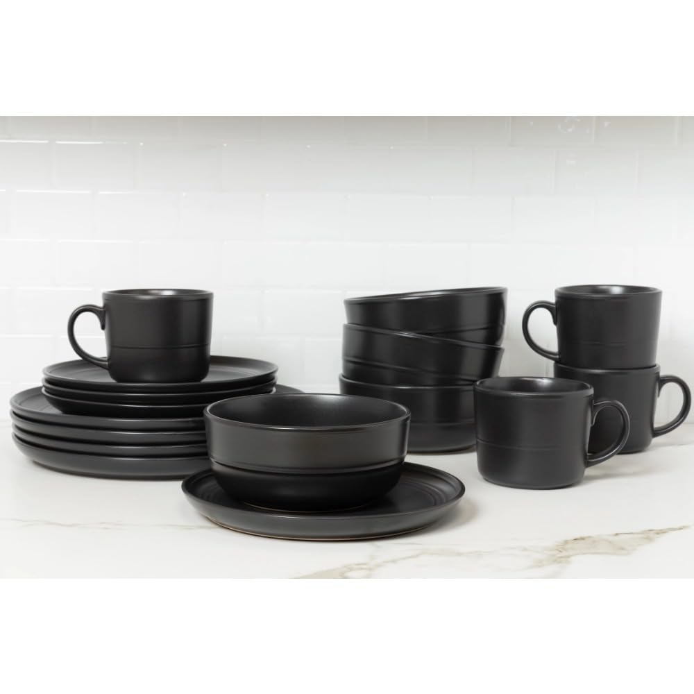 IHIPPO Modern Flat Stoneware Plates And Bowls Sets 16-PieceDinnerware Set Plates Sets For Home Dinner Set Dishes And Plate Set Stoneware Dinnerware Serive For 4 Person Dishwasher & Microwave Safe Dish