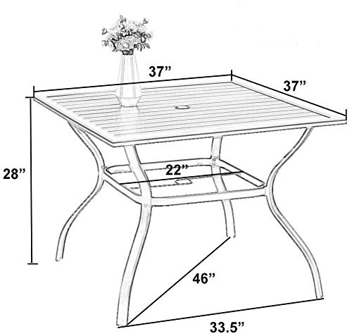 PHI VILLA 37" Metal Steel Slat Patio Dining Table Square Backyard Bistro Table Outdoor Furniture Garden Table, 1.57โ Umbrella Hole, Black