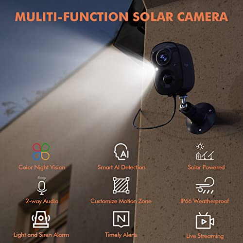 Dzees 【Upgrade Solar Camera Security Outdoor Wireless, Wireless Outdoor Security Cameras with Solar Panel, 1080P Color Night Vision, Spotlight/Alarm, AI Detection, 2-Way Talk, IP66 Waterproof