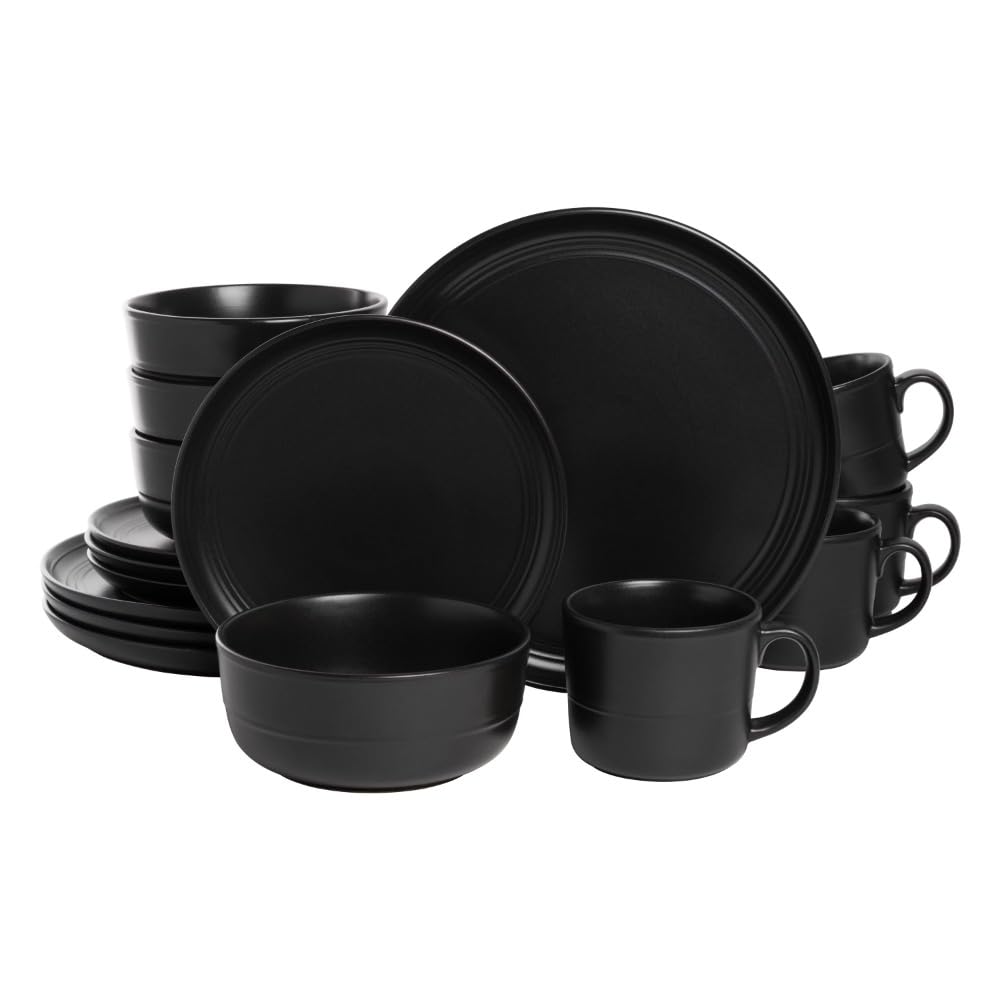 IHIPPO Modern Flat Stoneware Plates And Bowls Sets 16-PieceDinnerware Set Plates Sets For Home Dinner Set Dishes And Plate Set Stoneware Dinnerware Serive For 4 Person Dishwasher & Microwave Safe Dish