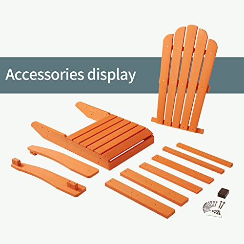 EFURDEN Adirondack Chair, Polystyrene, Weather Resistant & Durable Fire Pits Chair for Lawn and Garden, 350 lbs Load Capacity with Easy Assembly (Orange, 1 pc)
