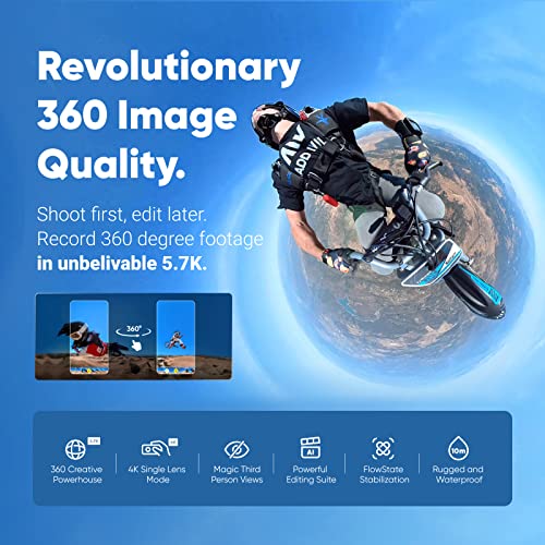 Insta360 X3 - Waterproof 360 Action Camera with 1/2" 48MP Sensors, 5.7K 360 Active HDR Video, 72MP 360 Photo, 4K Single-Lens, 60fps Me Mode, Stabilization, 2.29" Touchscreen, AI Editing, Live Stream