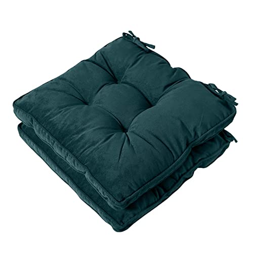 Tiita Square Chair Pads and Cushions Outdoor Floor Pillow 18x18 Inch Seat Pad with Ties for Office Dining Room Adults Garden Set of 2, Dark Greeen